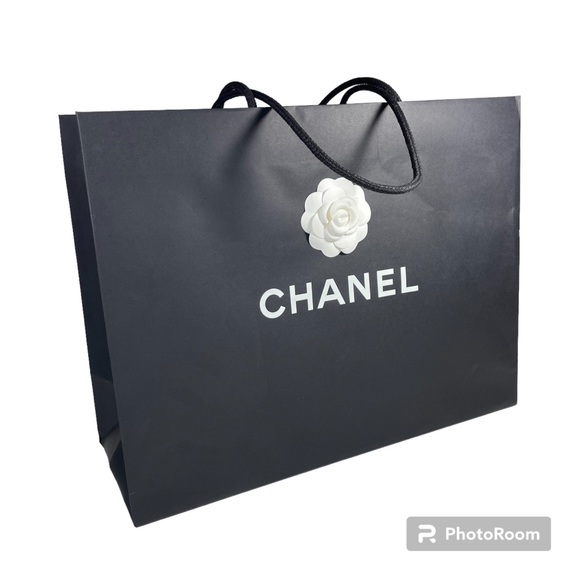 CHANEL | Other | Authentic Chanel Black Gift Bag With White Logo Flower ...